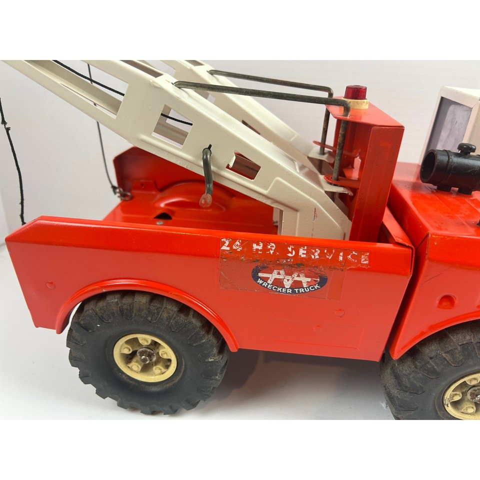 1970s Mighty Tonka Orange Wrecker Tow Truck Pressed Steel Double Boom ...