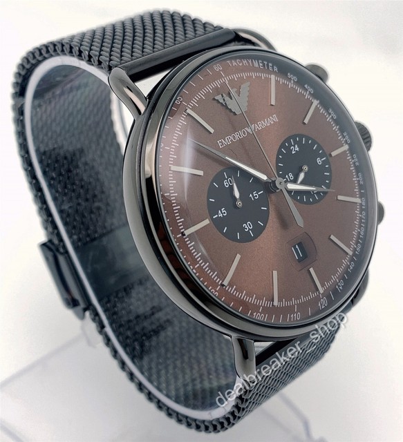 Emporio Armani AR11141 Gunmetal Greymesh Strap Chronograph Mens Watch ...