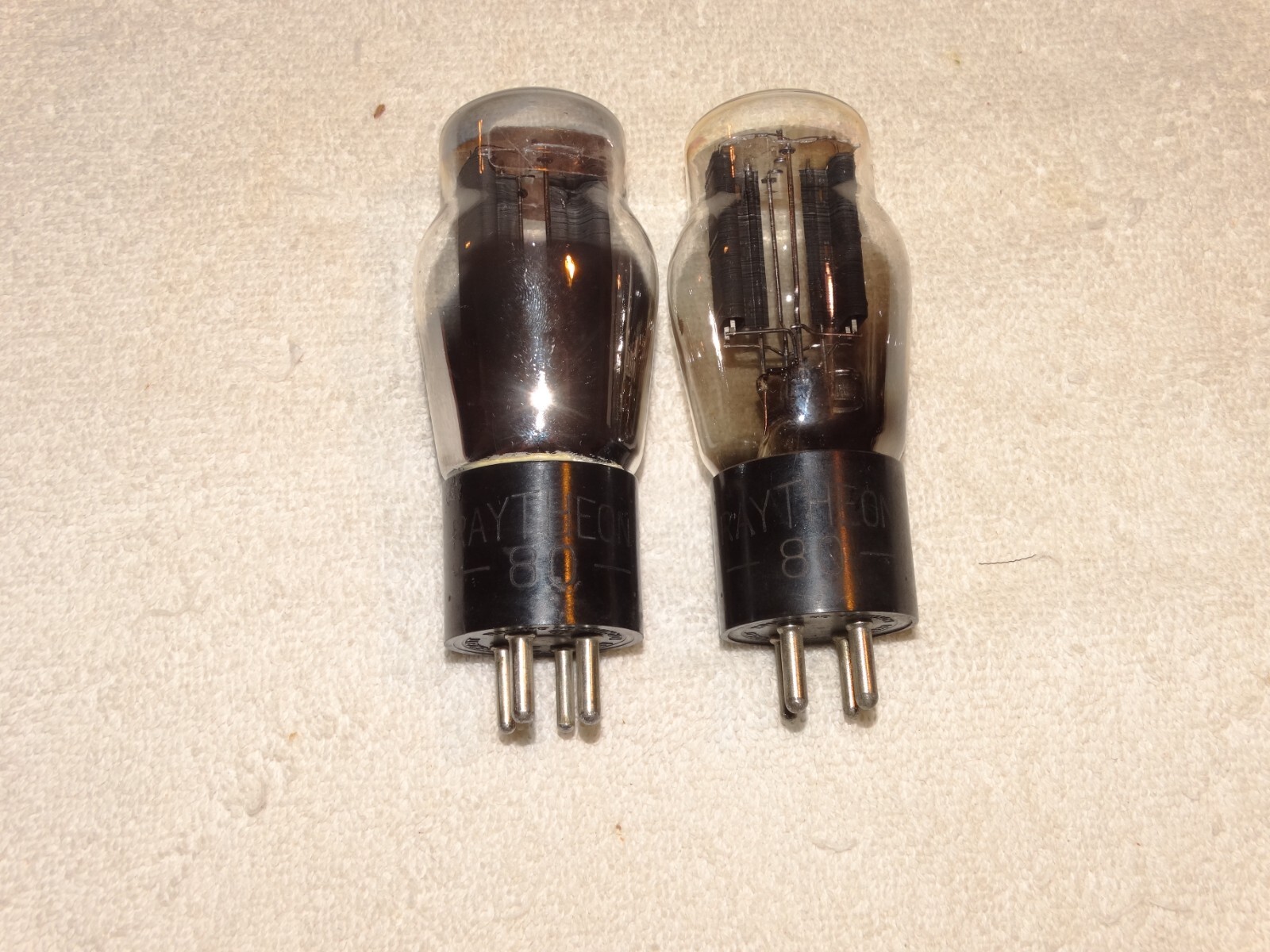 2 x #80 Raytheon Tubes*Hot Stamped *Black Plates*Hanging Filament ...