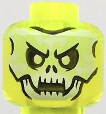 Lego New Trans-Neon Green Minifigure Head Alien Ghost w/ Skull Face ...