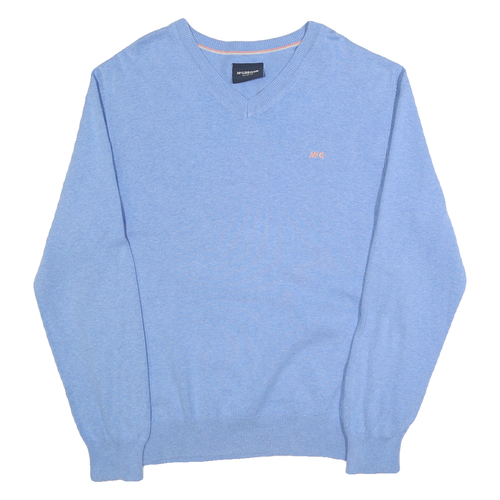 MCGREGOR Mens Blue Plain Cotton Blend V-Neck Basic Knit Jumper L Casual ...