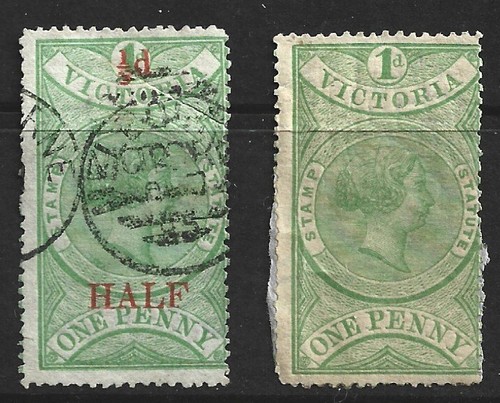 Victoria Postal Fiscals. 1/2d O/P on 1d (torn) used. 1d MNG | eBay ...