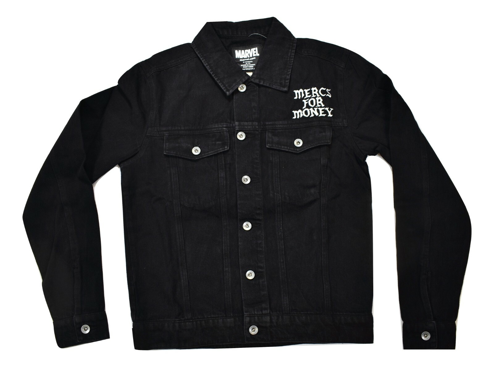 Marvel Mens Deadpool Corps Mercs For Money Black Denim Jacket New Small ...