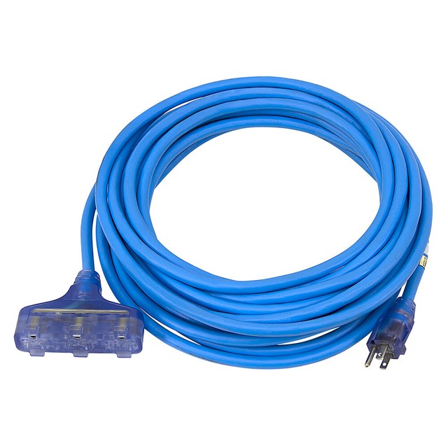 40 Ft Blue Extension Cord w/Lighted Ends Triple Tap #12/3 AWG Century ...