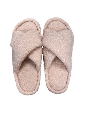 NEW Jenni Faux-Sherpa Cross-Strap Pink Boxed Slippers - XL 11-12 *FREE ...