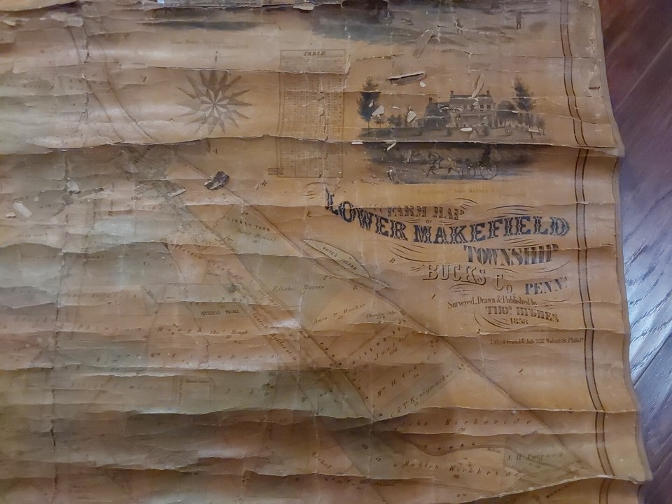 ORIGINAL 1858 Map Lower Makefield Township Bucks County Pennsylvania PA ...
