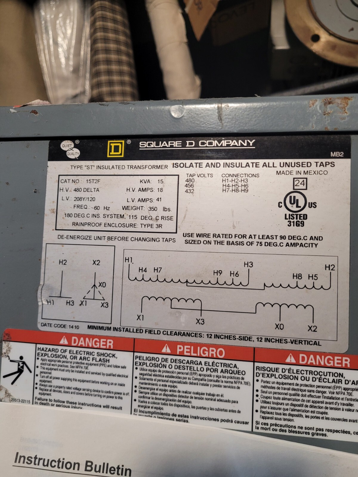 Square D 15T2F Mini Power-zone Transformer Cat Kva15 480v-208y/120v for ...