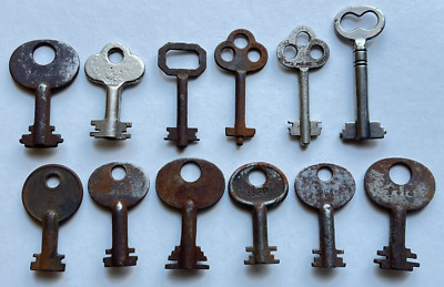 Lot of 12 Double Bit Skeleton Keys, 9 Hollow, 3 Solid Barrel, Steampunk ...
