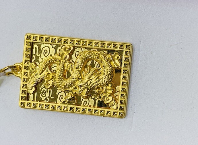 24k Yellow Gold Rectangle Dragon Diamond Cut Pendant 19.97Grams | eBay