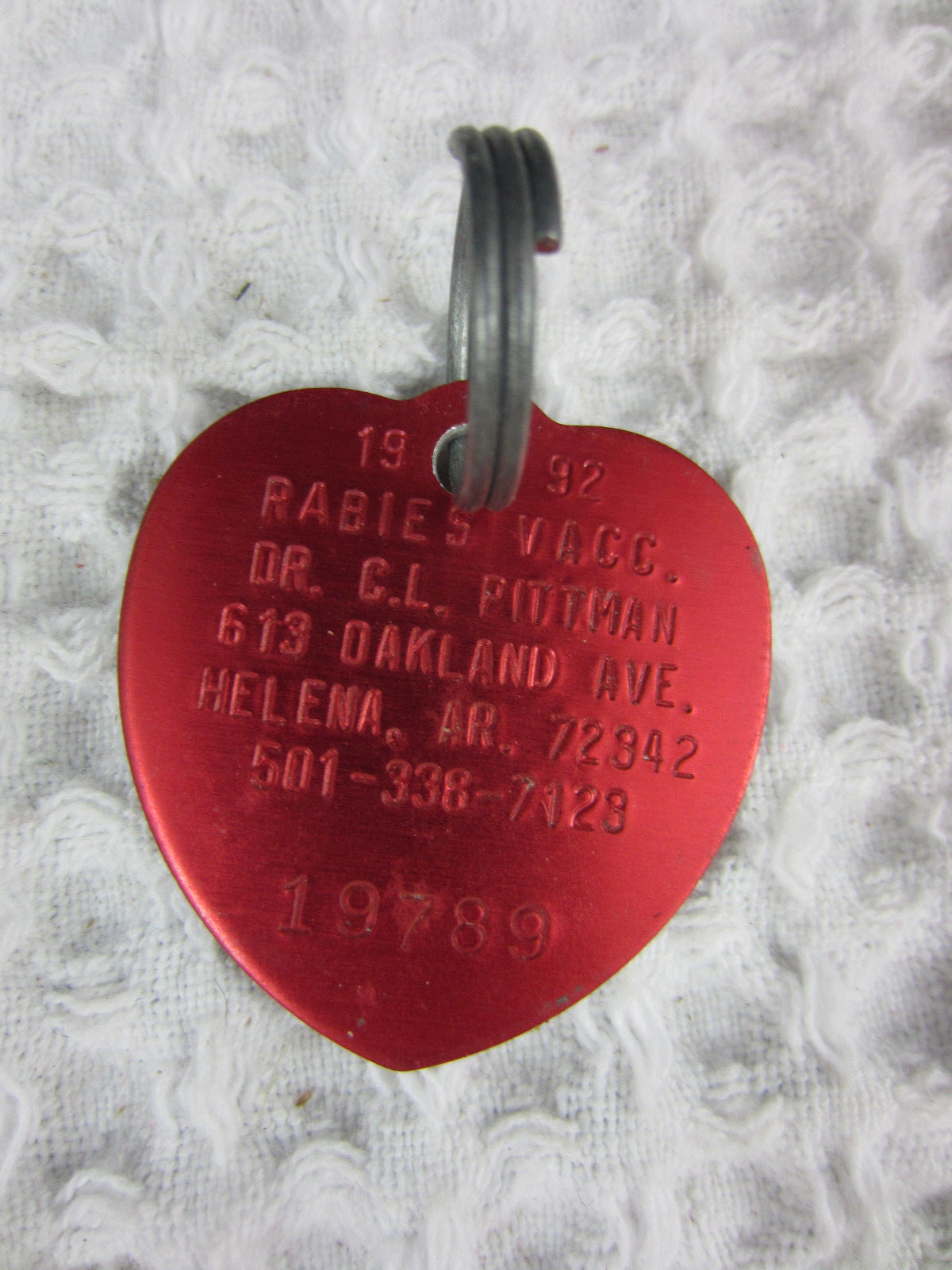 vintage 1982 rabies dog tag red heart shape Arkansas | eBay