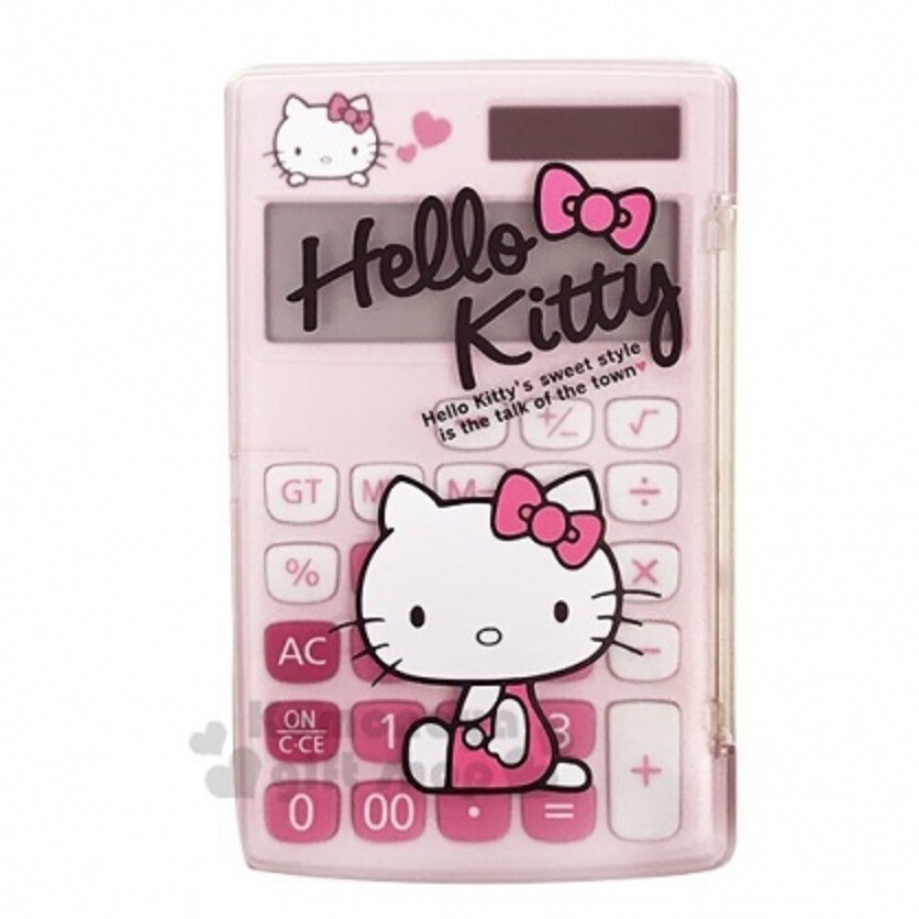 Cute Hello Kitty Calculator KT-100 Pink School Office 12 Digits Cover ...