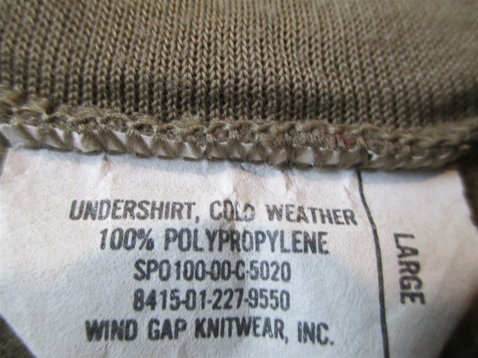 Polypro Large Undershirt Mid Weight Thermal Layer Army USGI 8415-01-227 ...