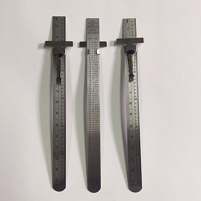 3 PC 6" STAINLESS STEEL POCKET PRECISION RULER READ IN METRIC MM ...
