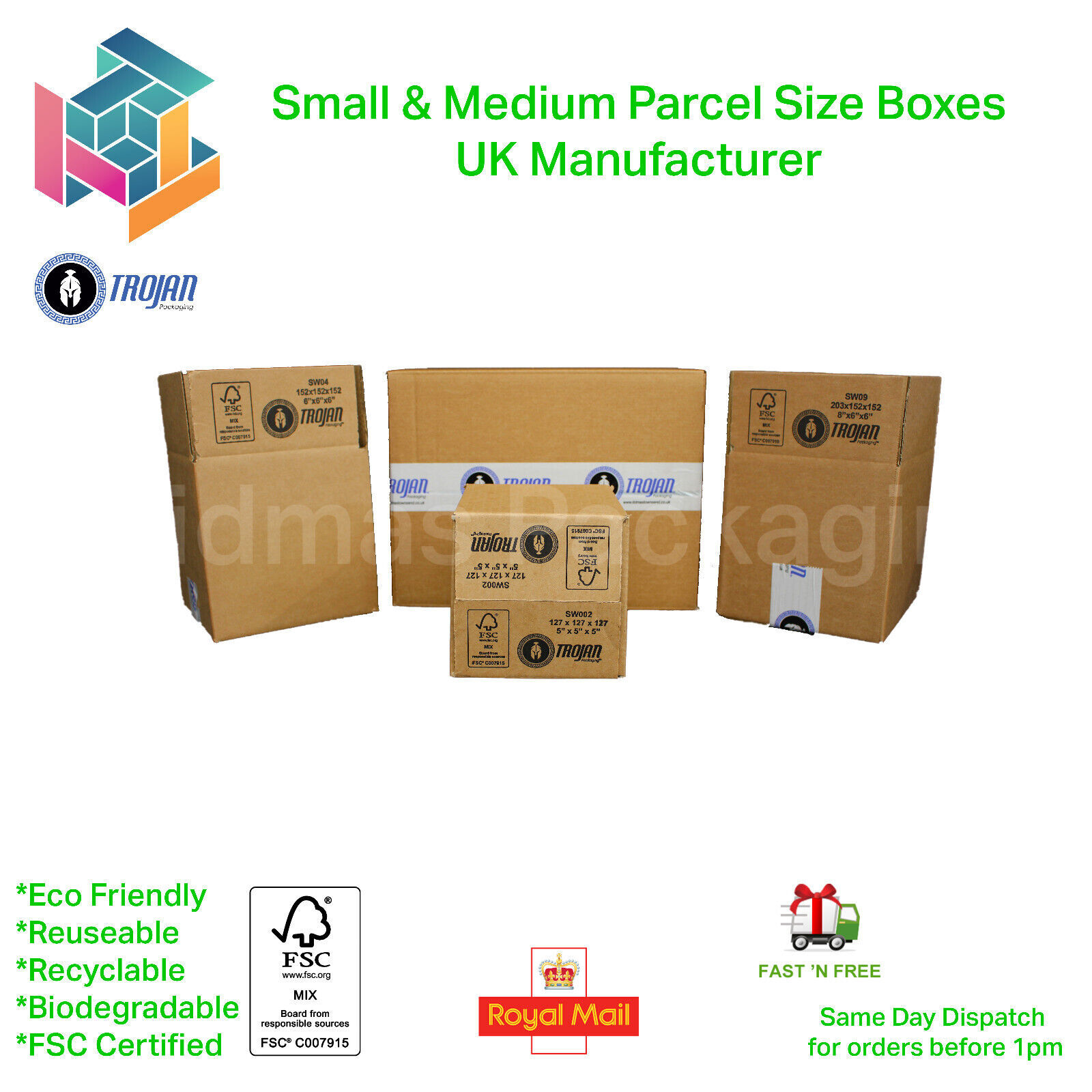 Royal Mail Small & Medium Parcel Postal Mailing Cardboard Boxes Single ...