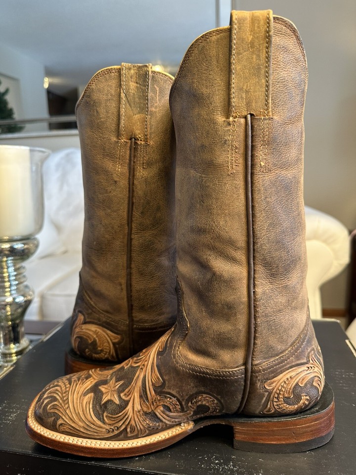 Alfa Western Wear Men's Custom Hand Tooled Chocolate/Tan Horseman Boots ...
