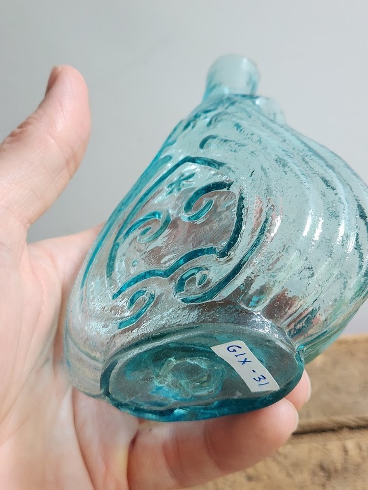 Antique Aqua Scroll Flask Scroll & Star Design Open Pontil | eBay