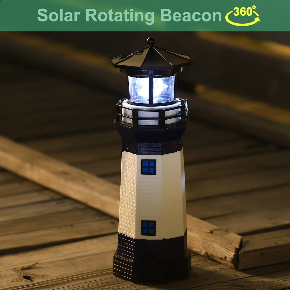 Solar Powered Lighthouse 12" Tall Solar Lighthouse With Rotating Beacon ...