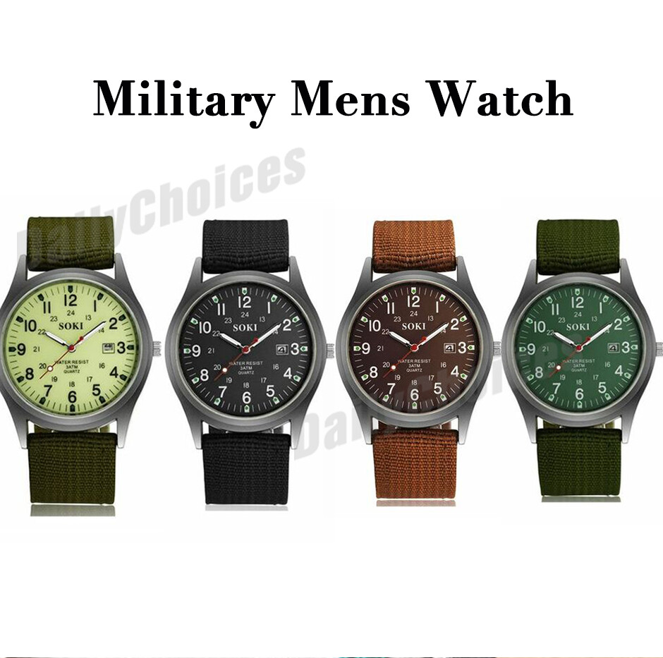Stylish Mens Date Stainless Steel Military Sports Analog Quartz Army ...