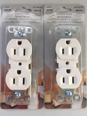 Two Duplex Wall Plug Outlet Receptacle White UL Listed 15AMP 3 WIRE ...