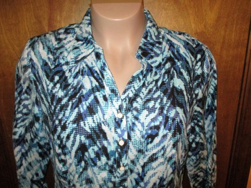 JM Collection Women's Size 16 Blue Abstract Print Linen Blouse | eBay