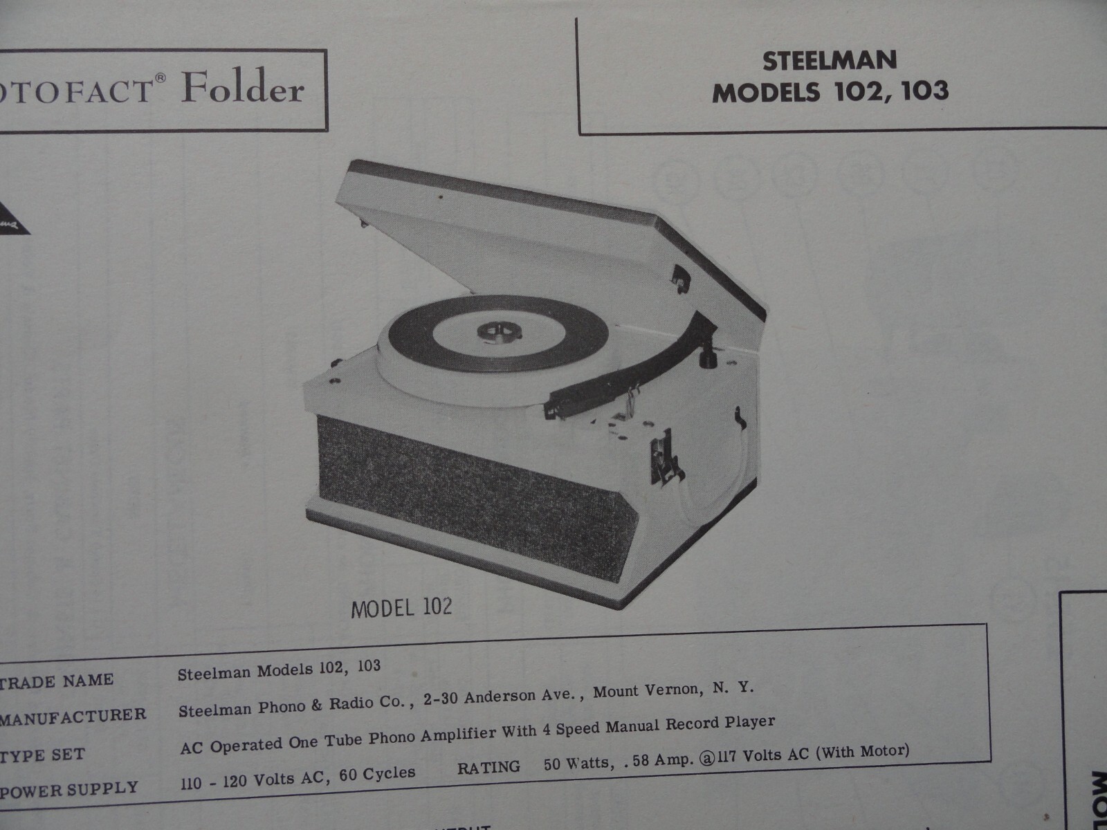 Original Sams Photofact Manual STEELMAN MODEL 102, 103 (505) | eBay