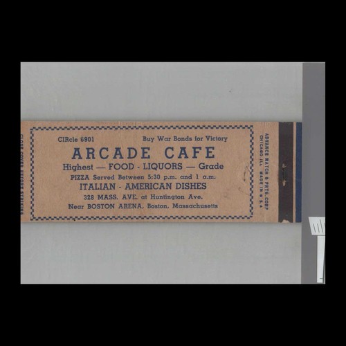 Matchbook Cover Full Length Arcade Cafe Italian Restaurant Boston, MA ...