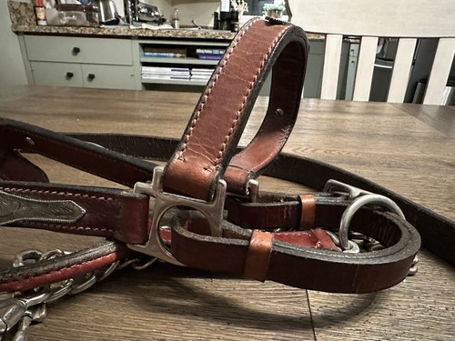 Horse Tack - Leather Western Silver Show Halter & Chain Lead Shank | eBay