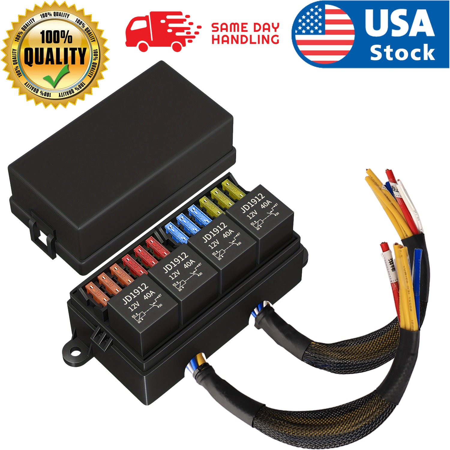 12V Pre-Wired Fuse Relay Box with 4 Relays and 12-Way Fuse Panel