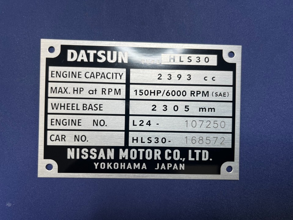 Datsun Vintage Data 240Z 260Z 280Z 610 620 520 521 Roadster Name Plate ...