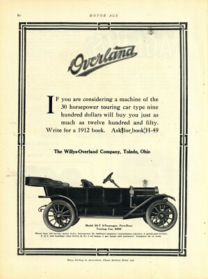 1911 Willys Overland Automobile Ad: Model 59-T Fore Door Touring ...