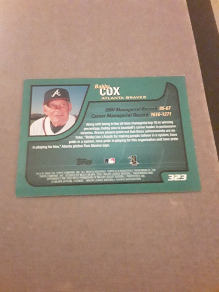 2001 Topps 50th Anniversary Bobby Cox card #323.Manager. Atlanta Braves ...