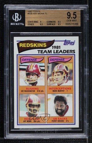 1982 Topps Joe Washington Mark Murphy Art Monk Perry Brooks H BGS 9.5 ...