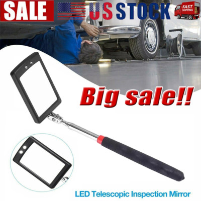 Inspection Mirror LED Lighted Mechanic Telescoping illuminate Swivel ...