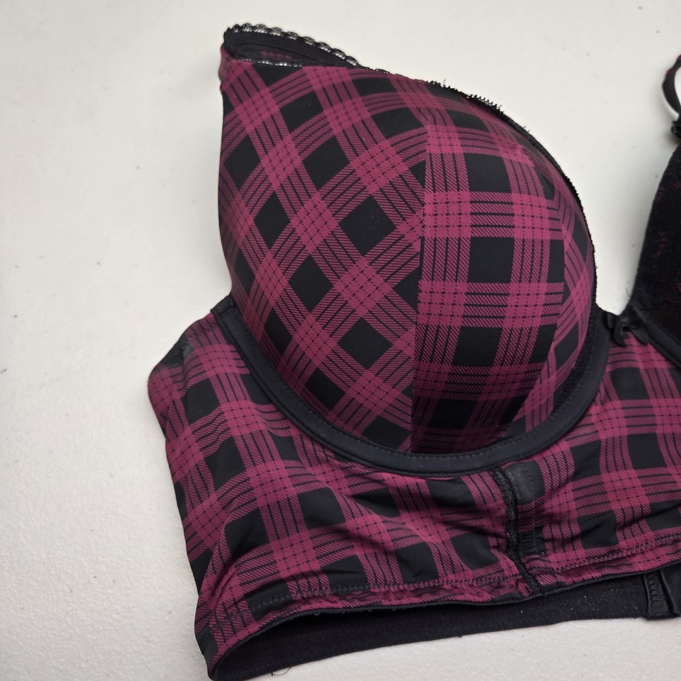 Torrid Women Bra 42D Black Plaid Pin Up Longline Underwired Lace ...