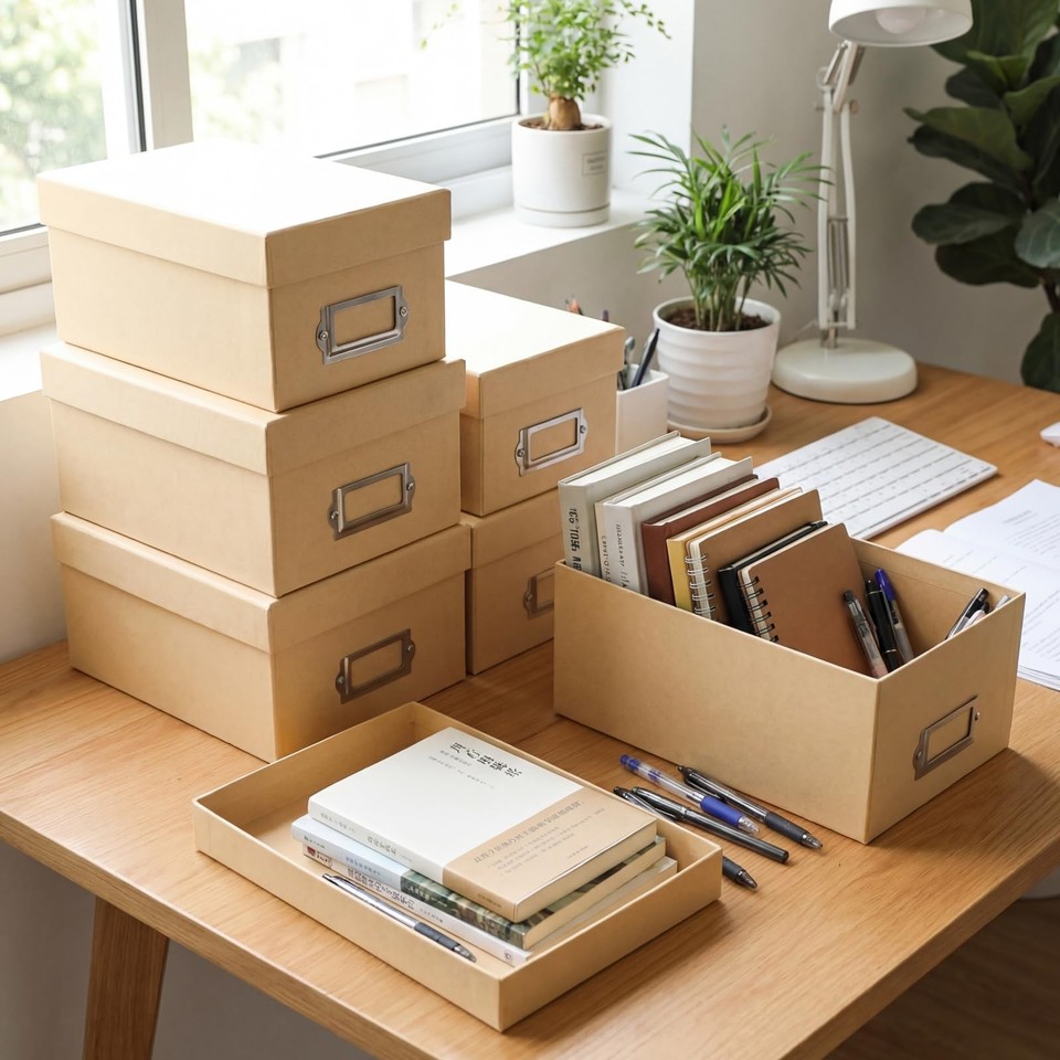 9 Pcs Kraft Storage Boxes Rectangle Stacking Boxes with Lids and ...