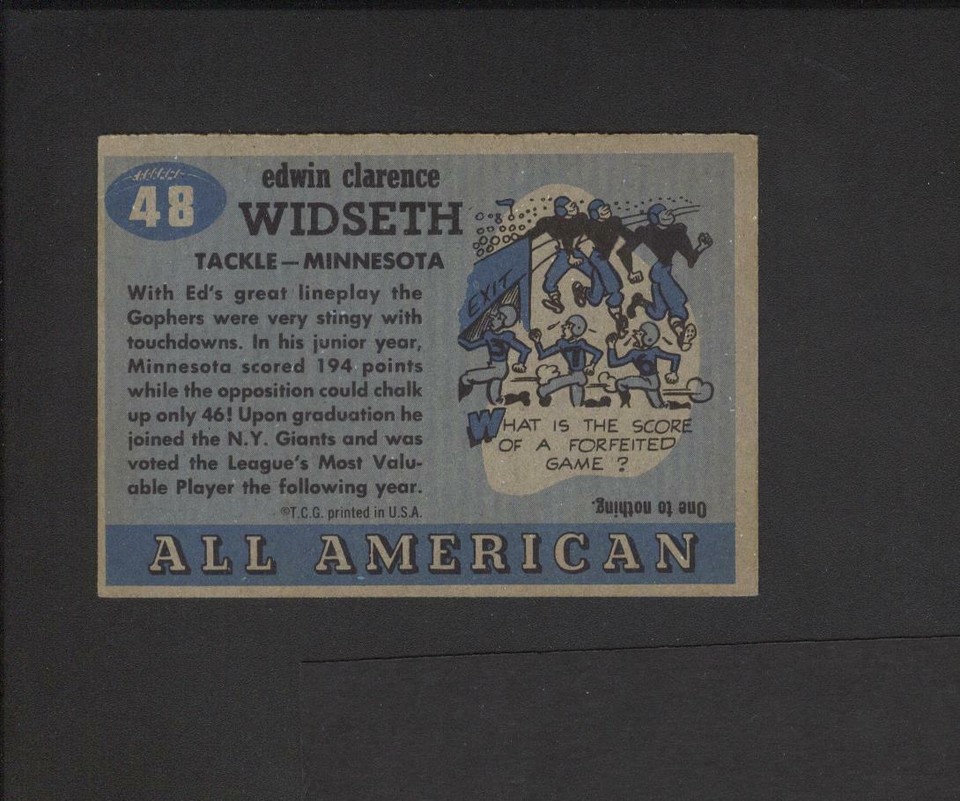 1955 Topps Football All American #48 Edwin Widseth Minnesota NO Creases ...