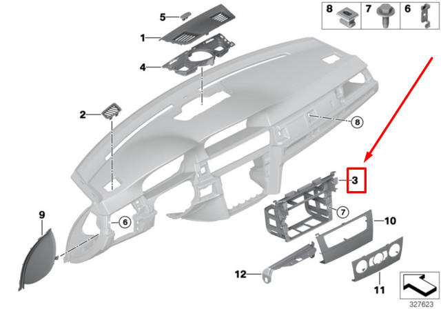 BMW OEM E90 E91 E92 Center Dash CD Radio Upper Instrument Panel Frame ...