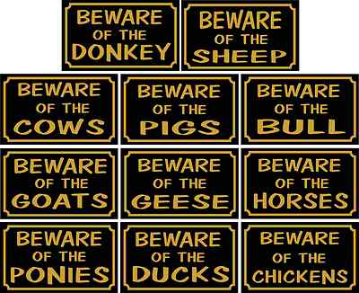 BEWARE OF THE FARM ANIMALS sign ... horse cows chickens pig bull goats ...