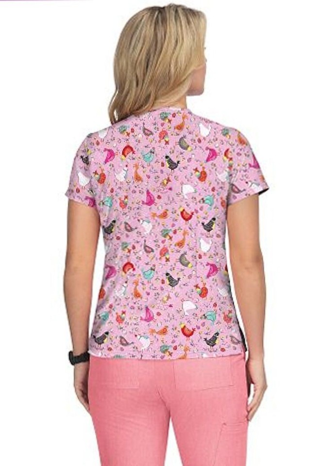 Koi Scrubs #384 V-Neck Print Scrub Top in "Hen House" Size M ...