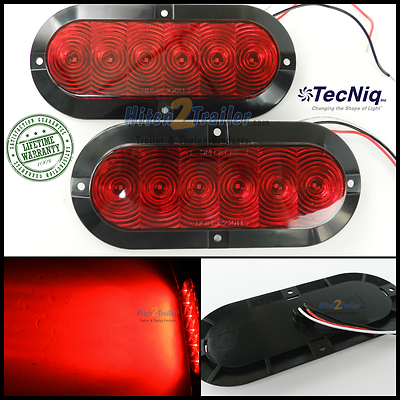 2 Trailer truck Red LED Surface Mount 6" Oval Stop Turn Tail Light ...
