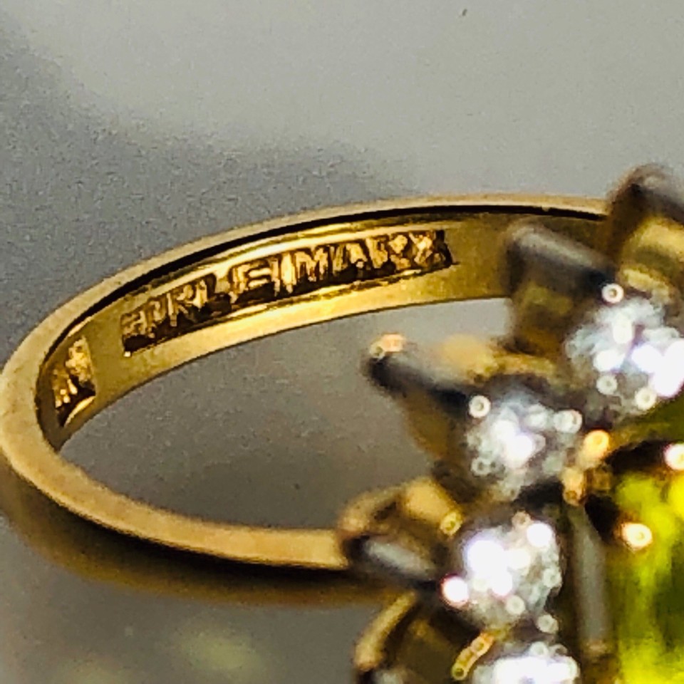 Burle Marx 18K Yellow Gold Cushion Green Chrysoberyl Diamond Halo ...