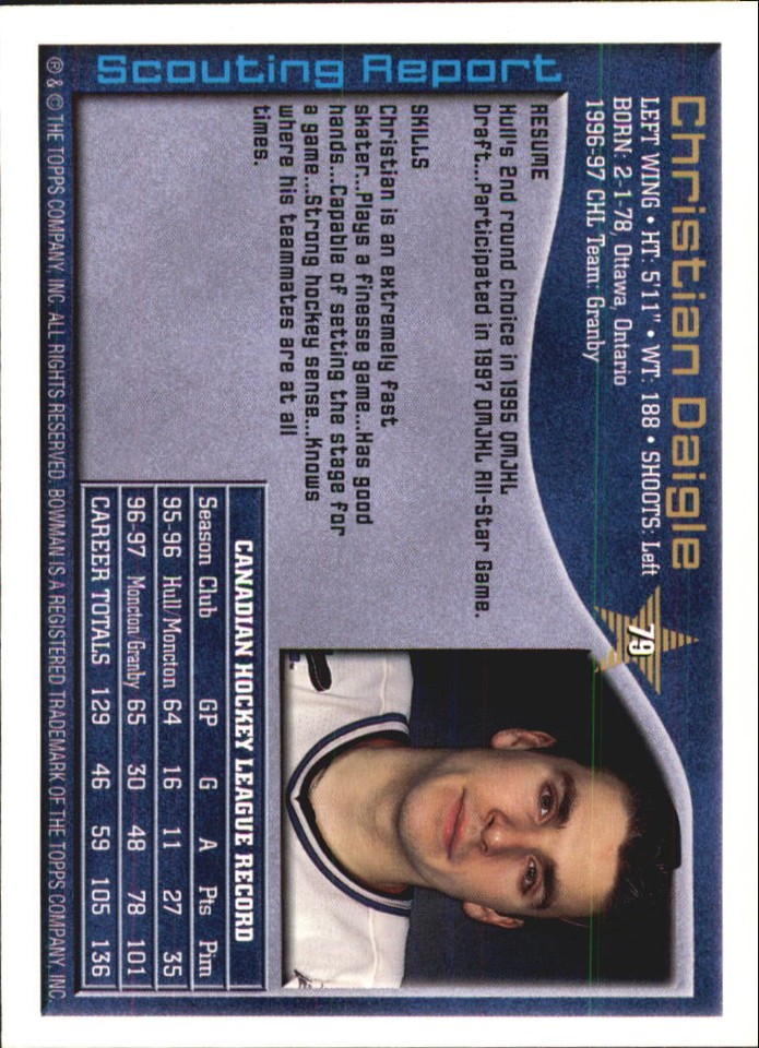 1997 Bowman CHL #79 Christian Daigle - NM-MT | eBay