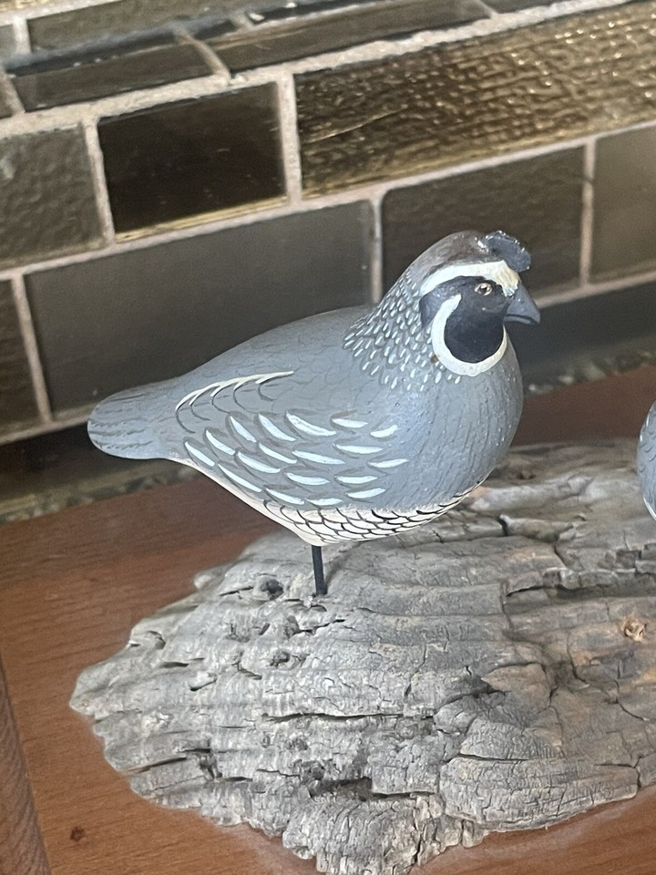 Vintage Rare Quail Wooden Sculpture Carving Jerry Polan Grey Blue White ...