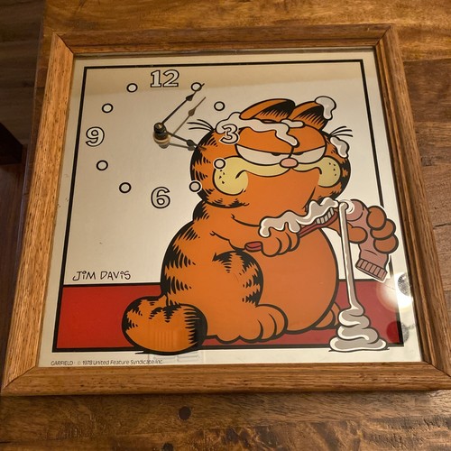 Garfield Mirror Wall Clock Interior Jim Davis Limited Vintage Rare ...