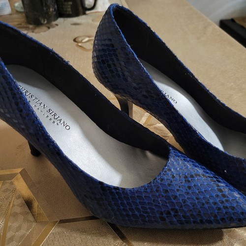 Christian Siriano Jeena blue snake print pointed toe classic pump heel ...