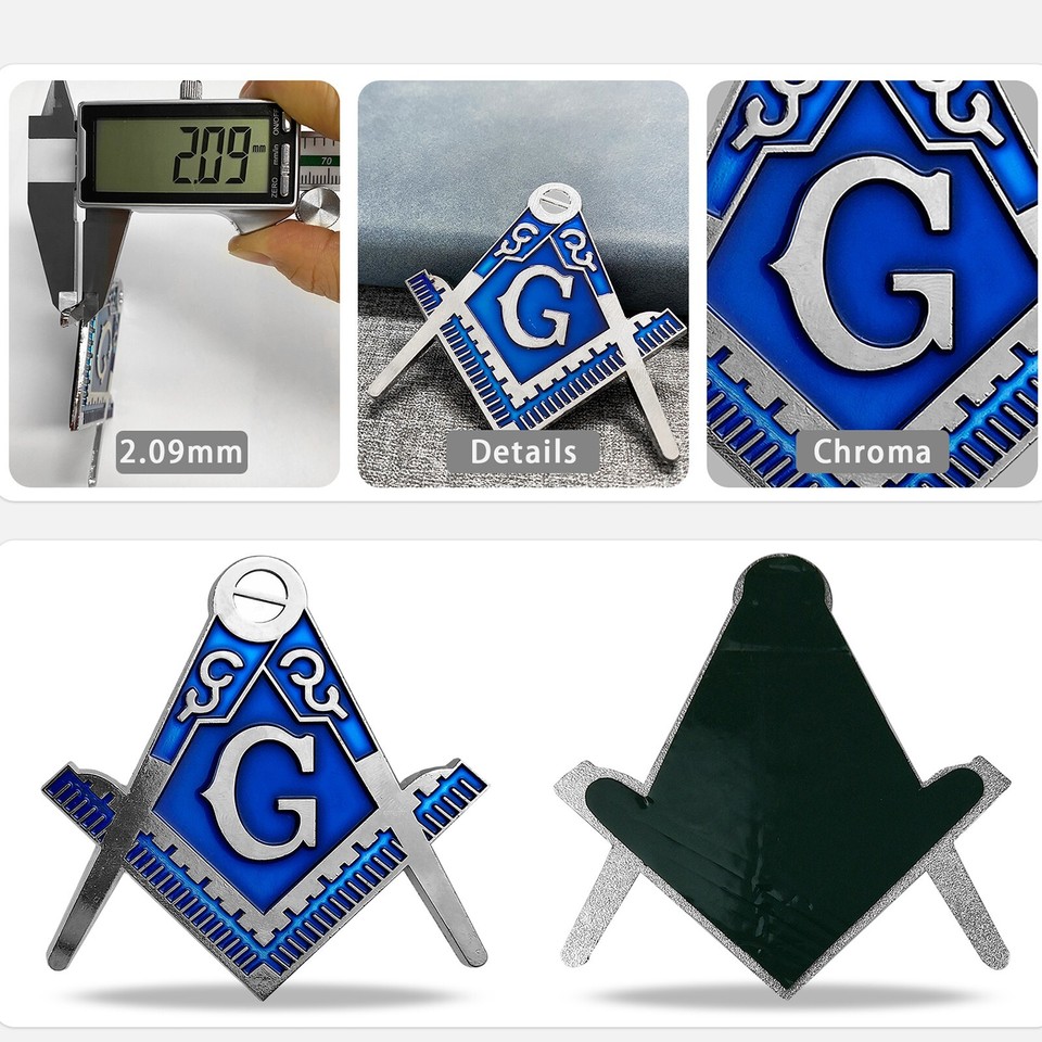 Masonic Car Emblem Square & Compass Design Freemasonry Blue 'G' Badge w ...
