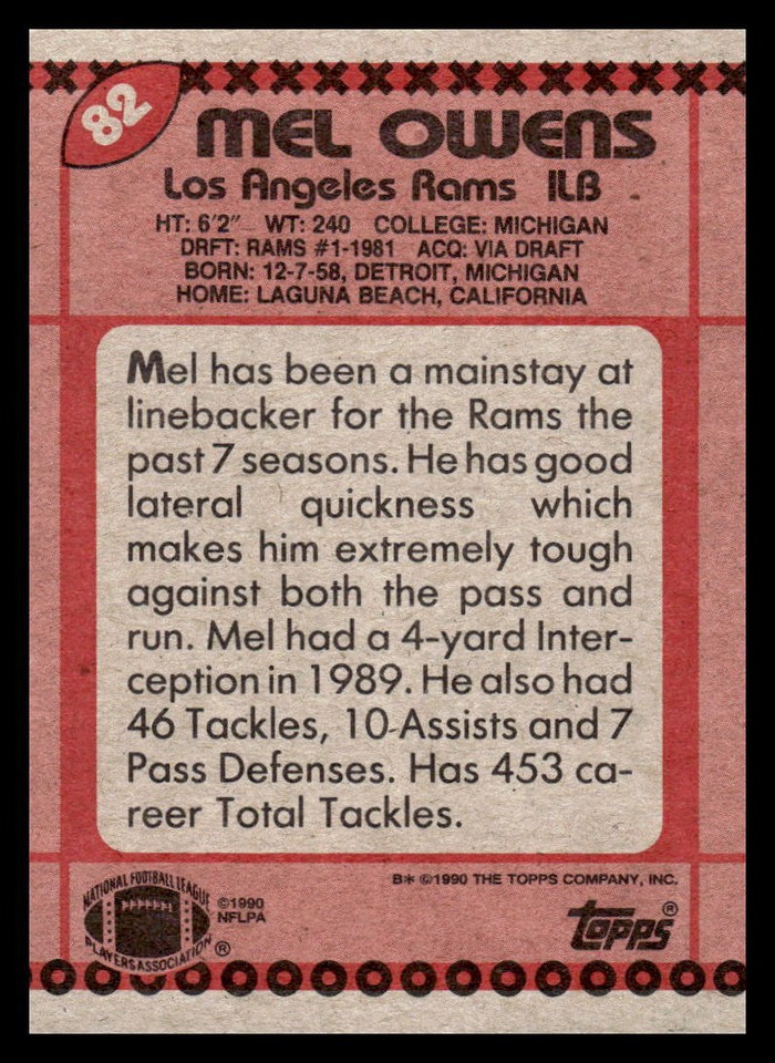 1990 Topps Mel Owens #82 Los Angeles Rams Football Card | eBay