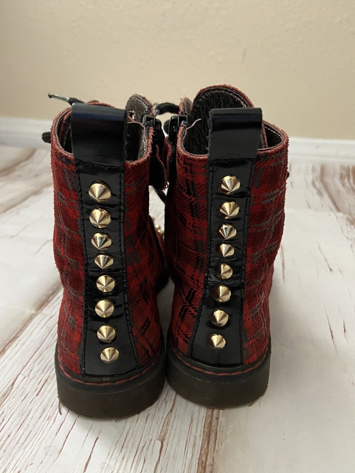 Miss Grant Red Black Plaid Combat Boot Studs Girls US 13 Italy size 31 ...