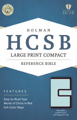 HCSB Large Print Compact Bible, Brown/Blue LeatherTouch with Magnetic ...