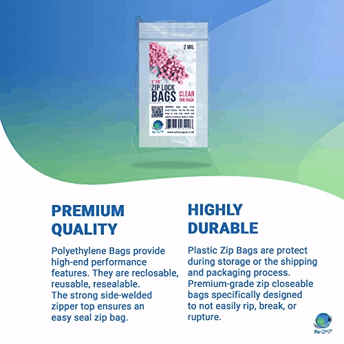 100 Pack Clear Poly Bags 5x8. Self Lock Plastic Bags 5 x 8. Thickness 2 ...